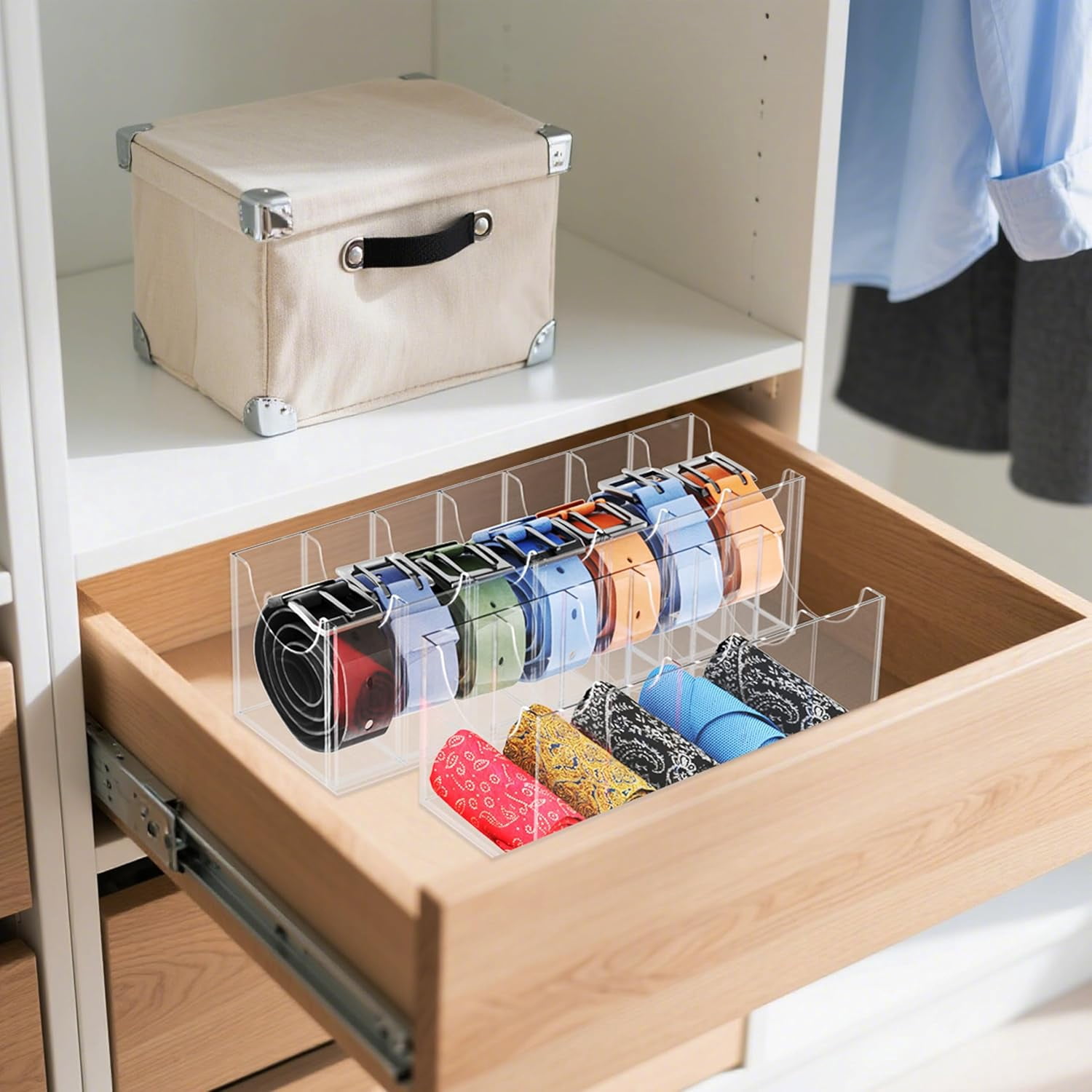 Acrylic Belt Organizer Box with 7 Compartments, Wall-Mount or Desktop ...