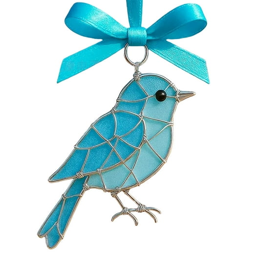 Acrylic Bird Ornament with Bowknot Sea Glass Craft Pendant Aesthetic ...