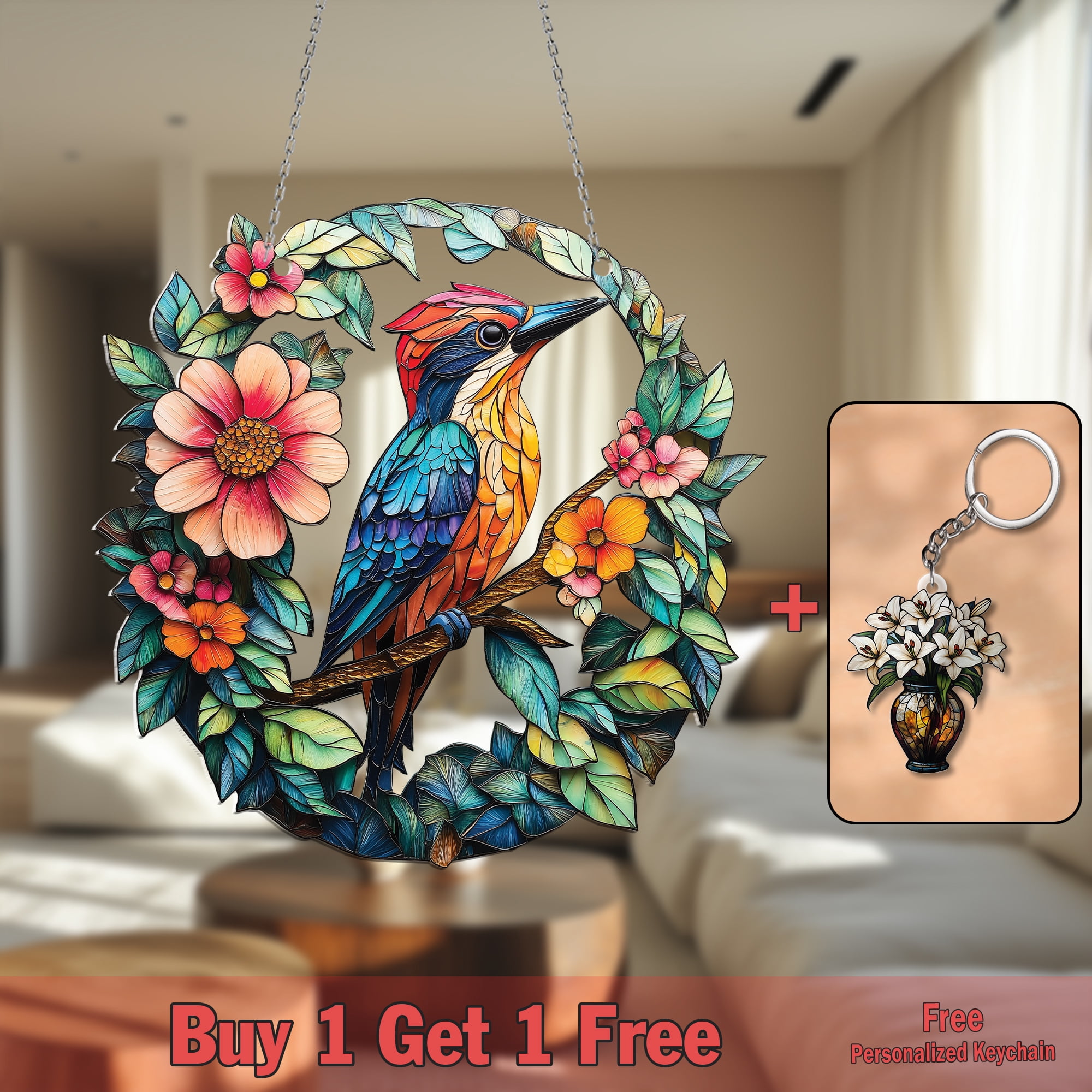 Acrylic Bird Window Hanging – Vibrant Sun Catcher for Home & Garden ...