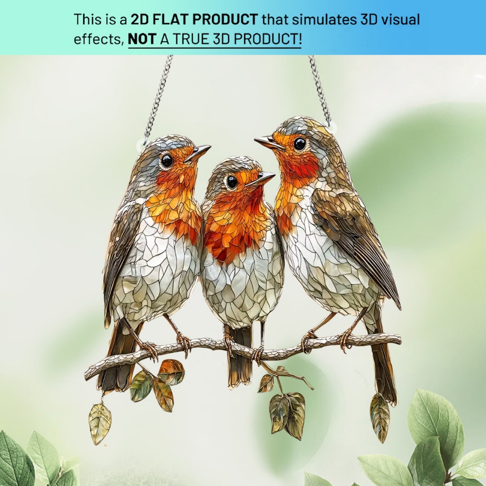 Acrylic Birds Wall Art Decor - Stained Glass Effect Three Birds on ...