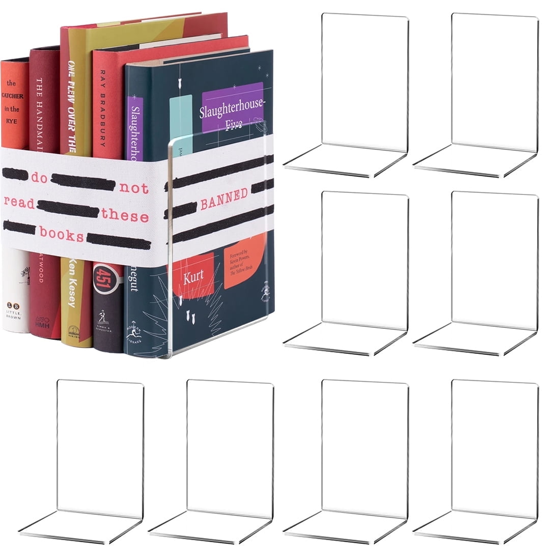 8 Pcs Acrylic Book Ends, Clear Bookends for Shelves, Book Holder Stand ...