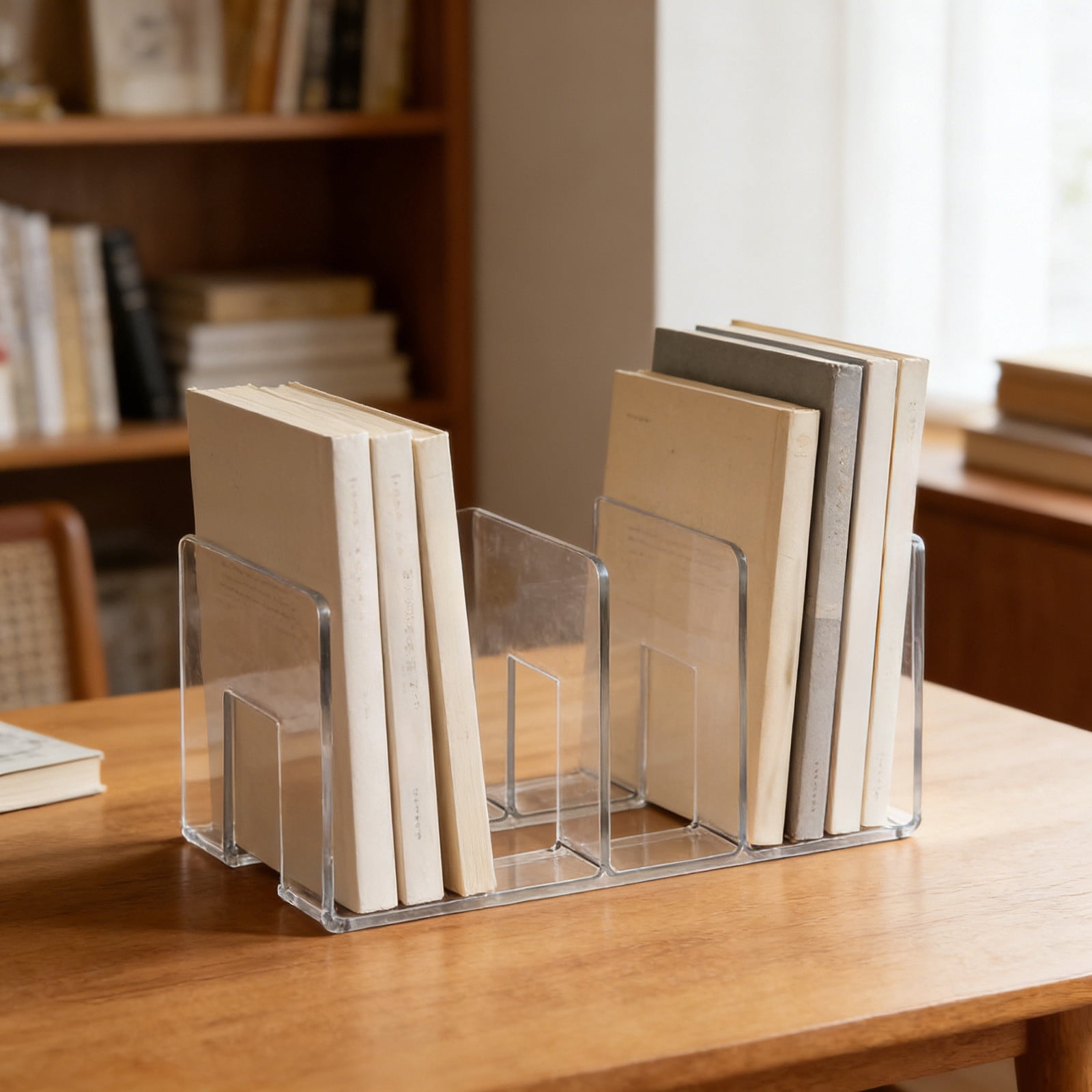Acrylic Book Stand Desktop Reading Stand Book Clamp 4-Compartment Book ...