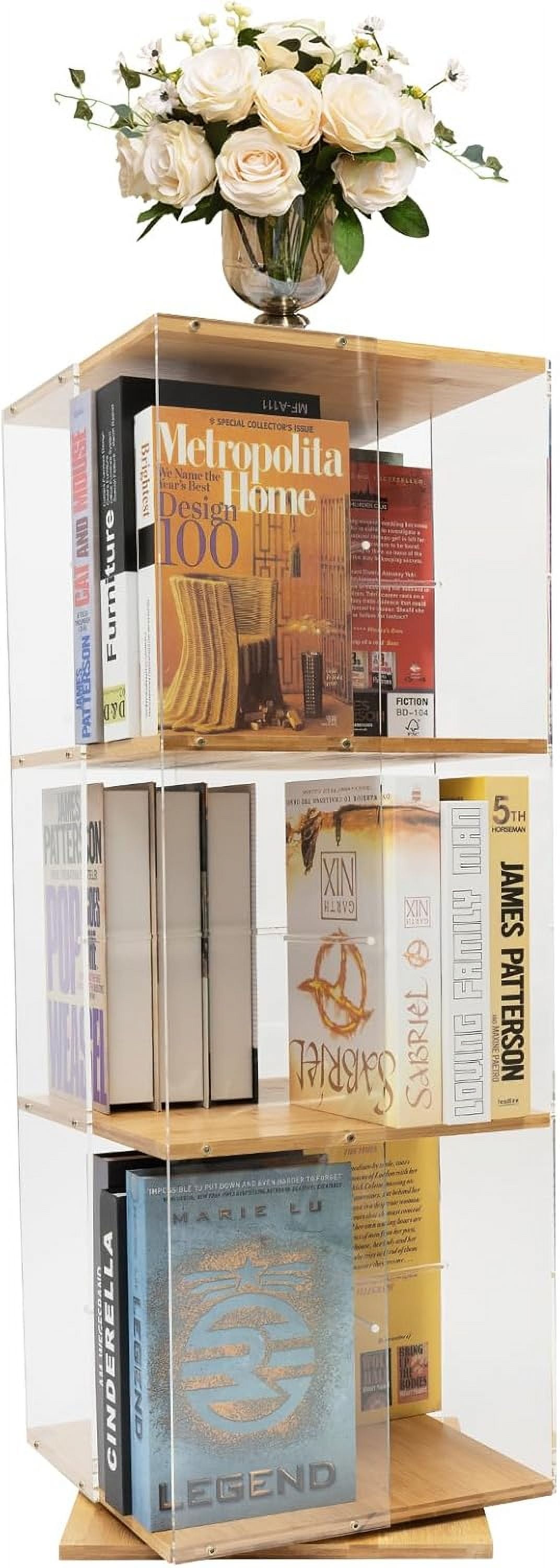 Acrylic Bookcase 3 Tier Bookshelf Clear Floor Standing Bookshelf 360 ...