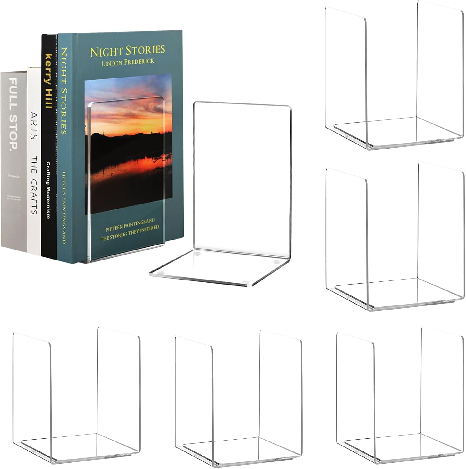 Acrylic Bookends for Shelves, 12 Pcs Clear Book Ends Heavy Books ...