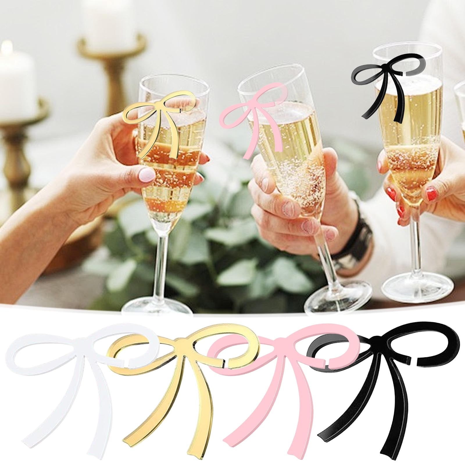 Acrylic Bow Glass Marker Set | Elegant Drink Marker, Reusable Beverage Identifier for Party ...