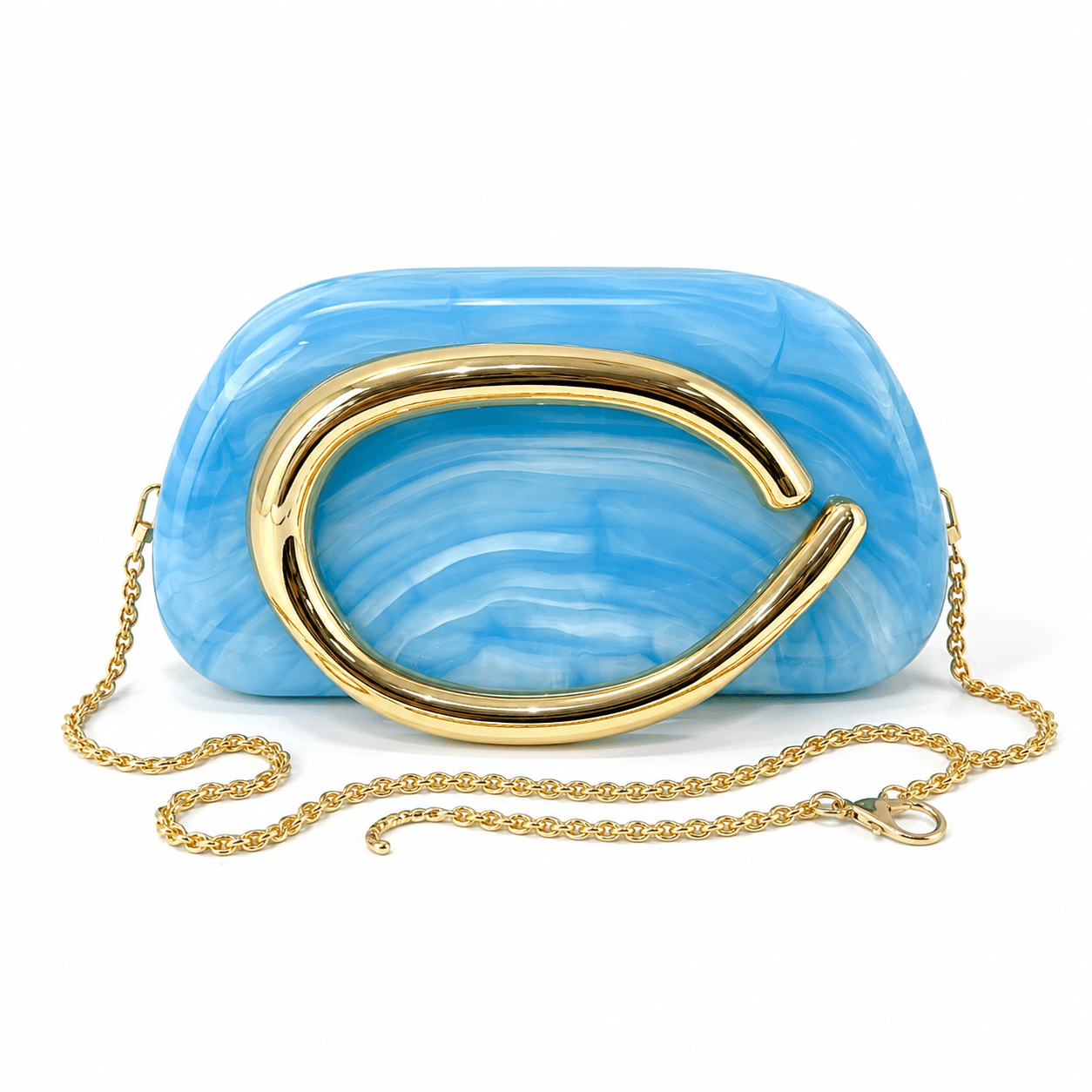 Acrylic Box Clutch for Women, Round Hard Shell Handbag with Metal ...