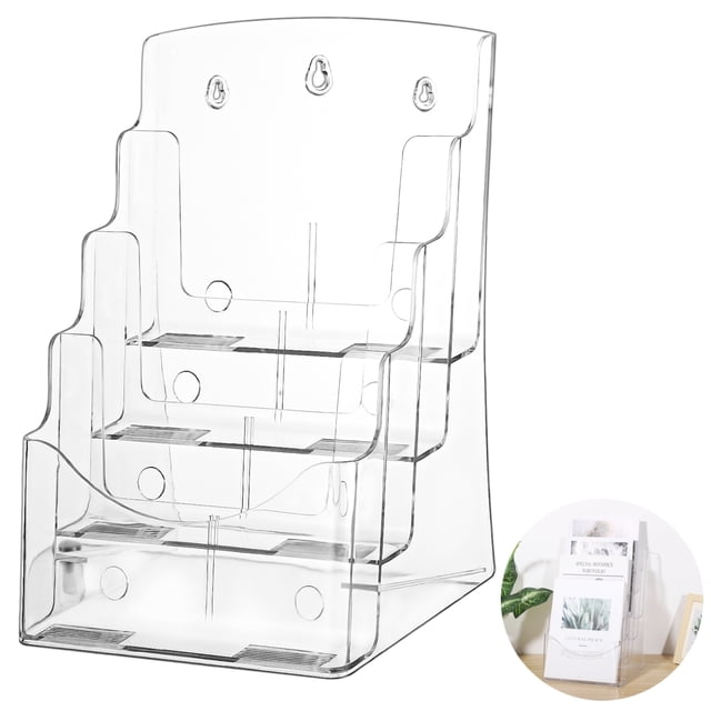 Acrylic Brochure Holder, 9.3 x 7.9 x 13.4 Inches Clear 4-Tier Magazine ...