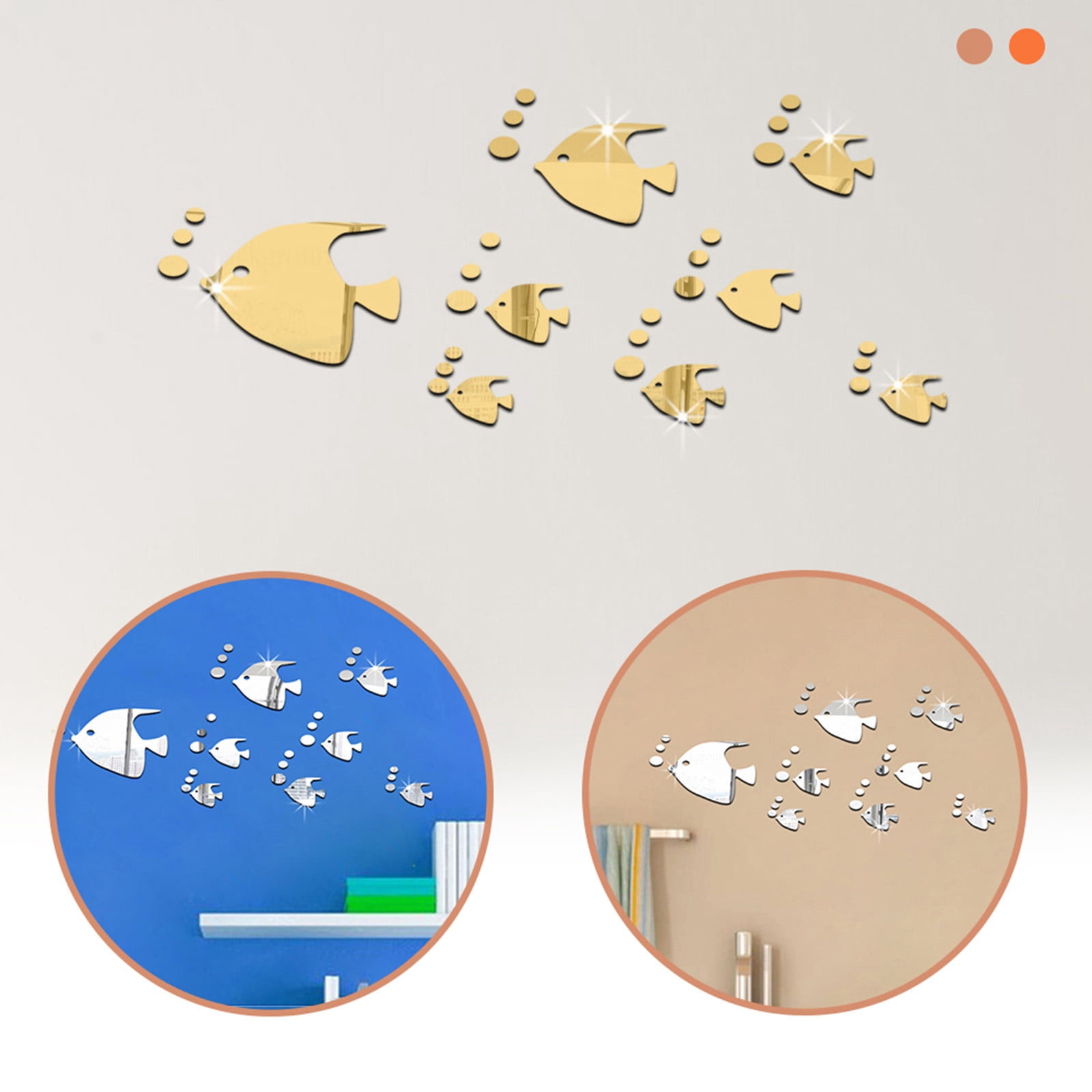 Acrylic Bubble Fish Wall Stickers, Ocean Fish Mirror Stickers, Undersea ...