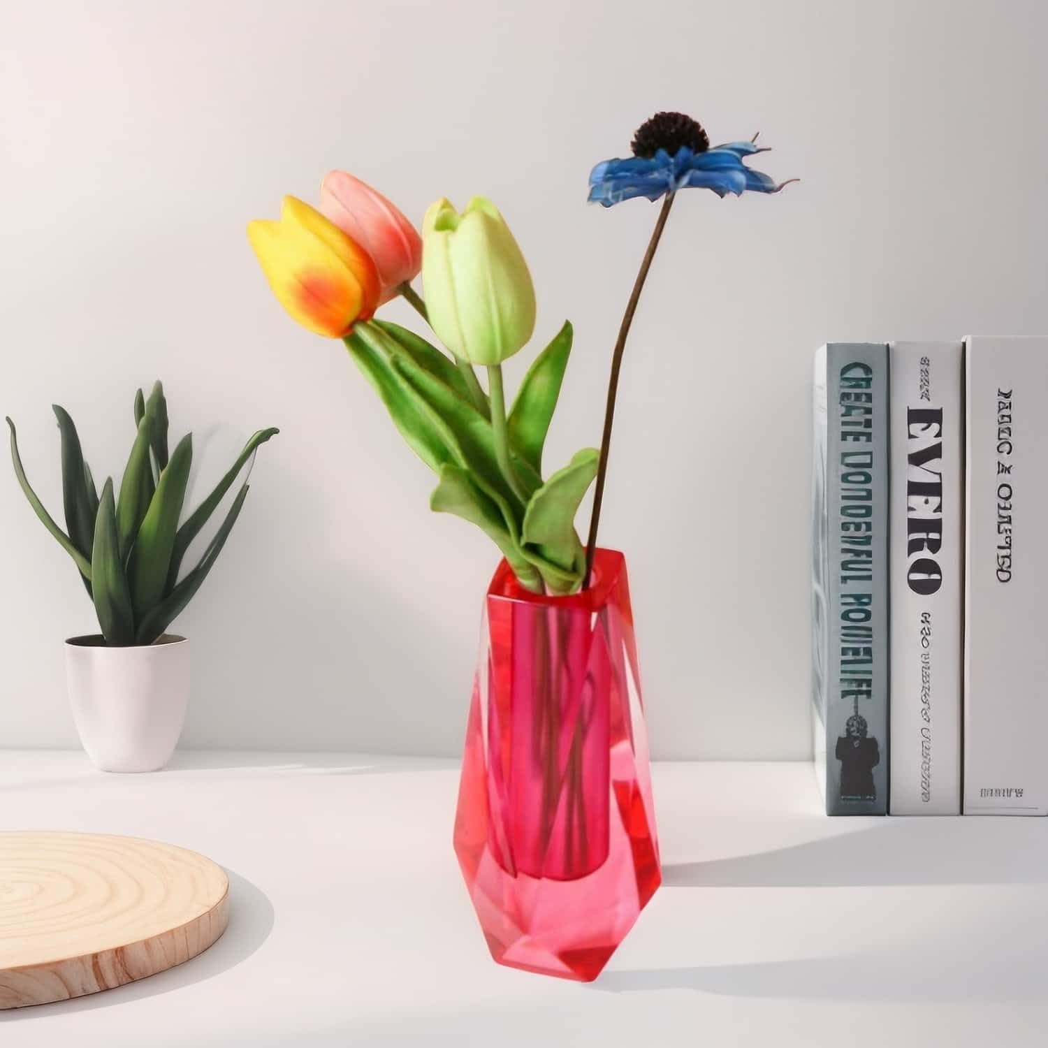 Acrylic Bud Vase, Aesthetic Interior Decoration, Unique Diamond Style ...