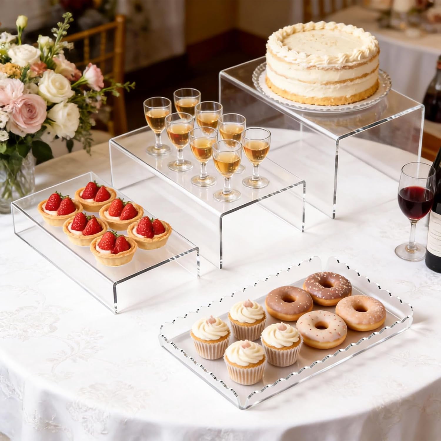 Acrylic Buffet Risers Set - 4 PCS Food Display Stands with U-Shaped ...