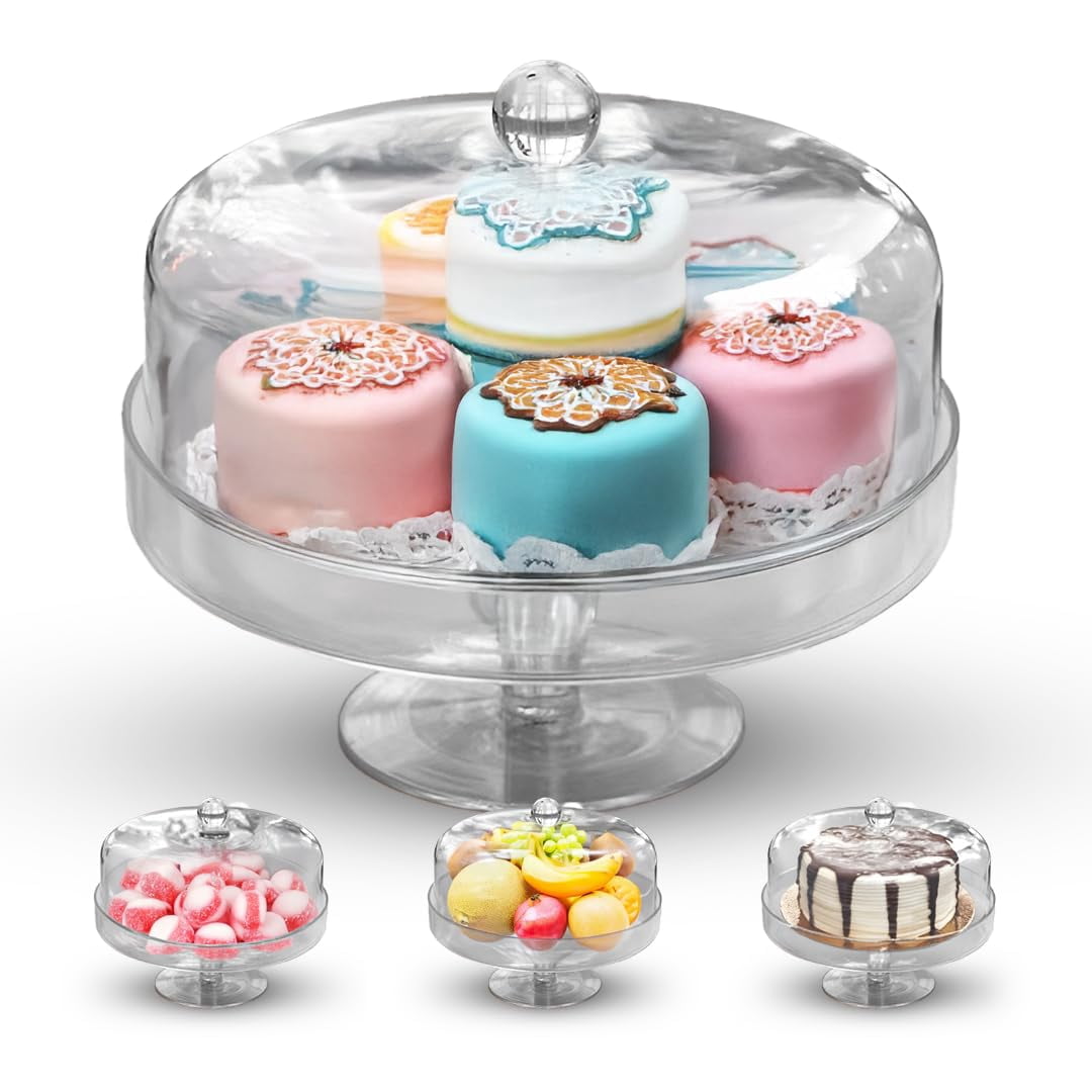 Acrylic Cake Stand with Dome Lid - Clear Glass Display Holder 8.07 in × ...