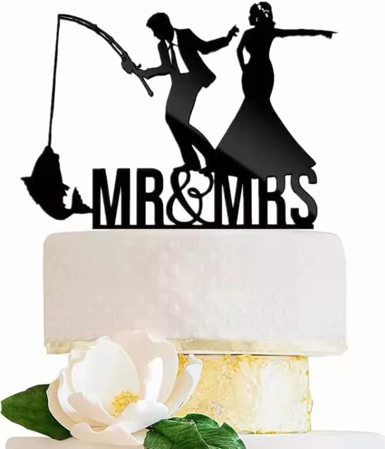 Acrylic Cake Topper, fishing style wedding cake topper bride and groom ...
