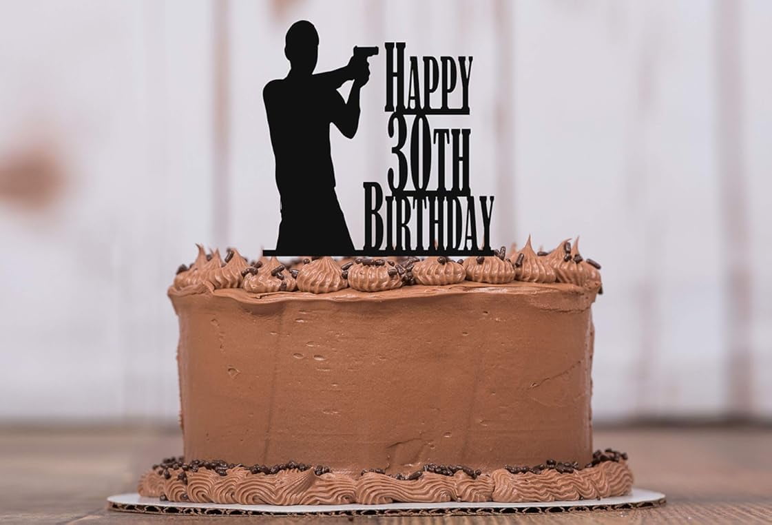 Acrylic Cake Toppers, Gun Birthday Cake Topper with Keepsake base, Any ...