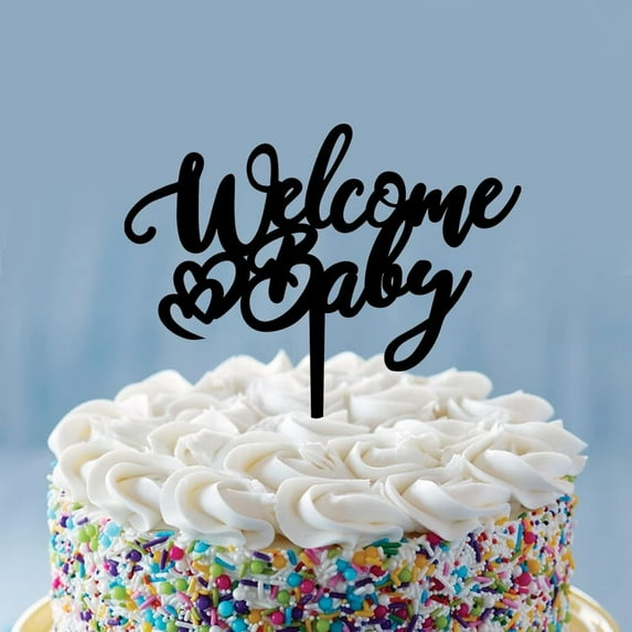 Acrylic Cake Toppers, Welcome Baby,Baby Shower Topper, Black Acrylic ...