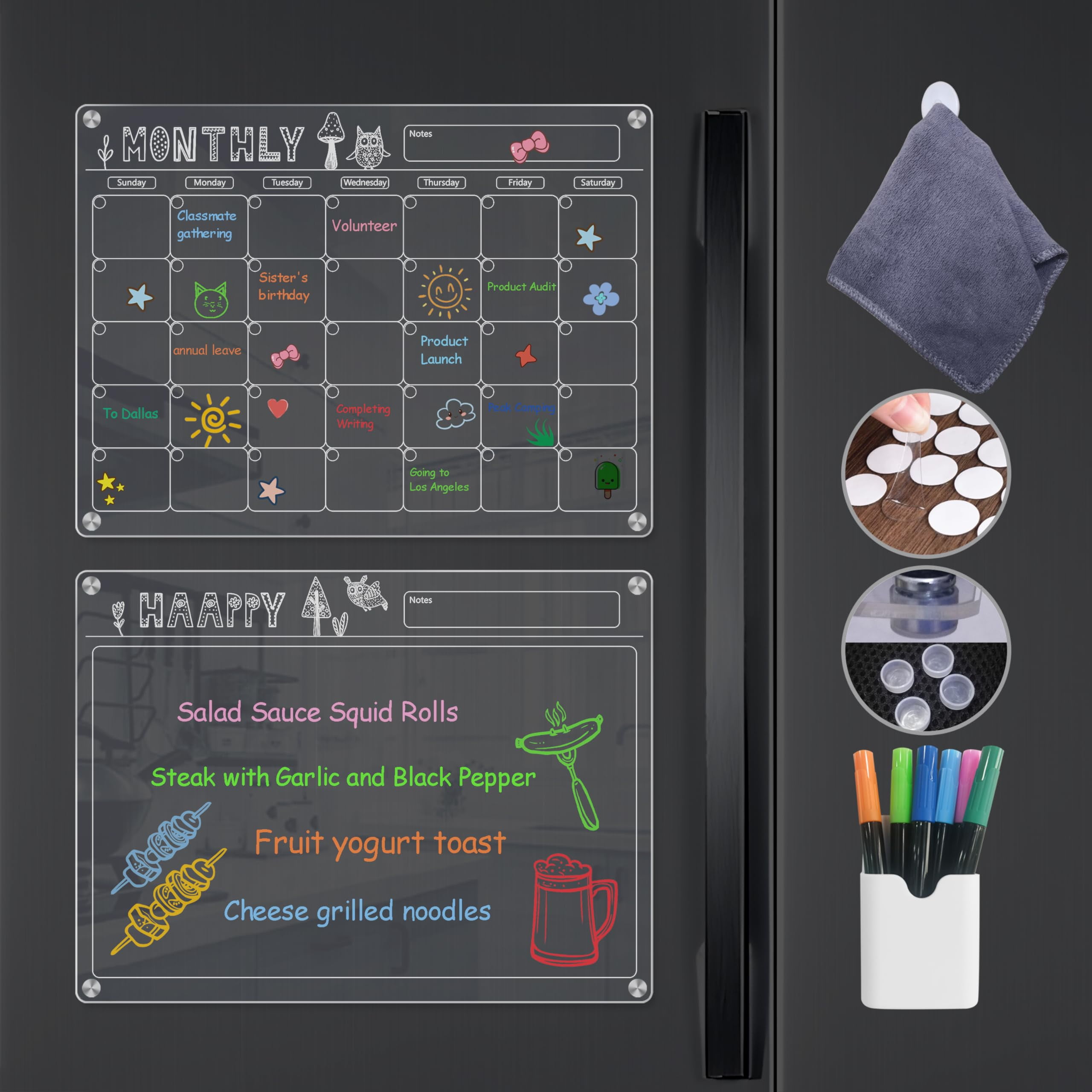 Acrylic Calendar for Fridge,2 Pack Magnetic 12"x16" Clear Fridge ...