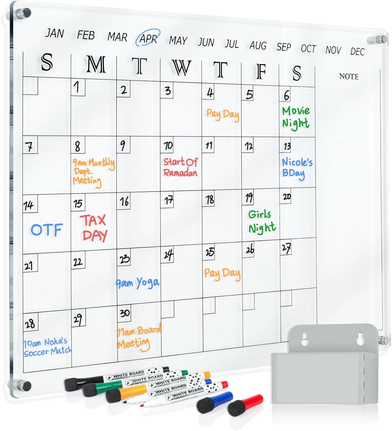 Acrylic Calendar for Wall, Clear Dry Erase Calendar for Office, School ...