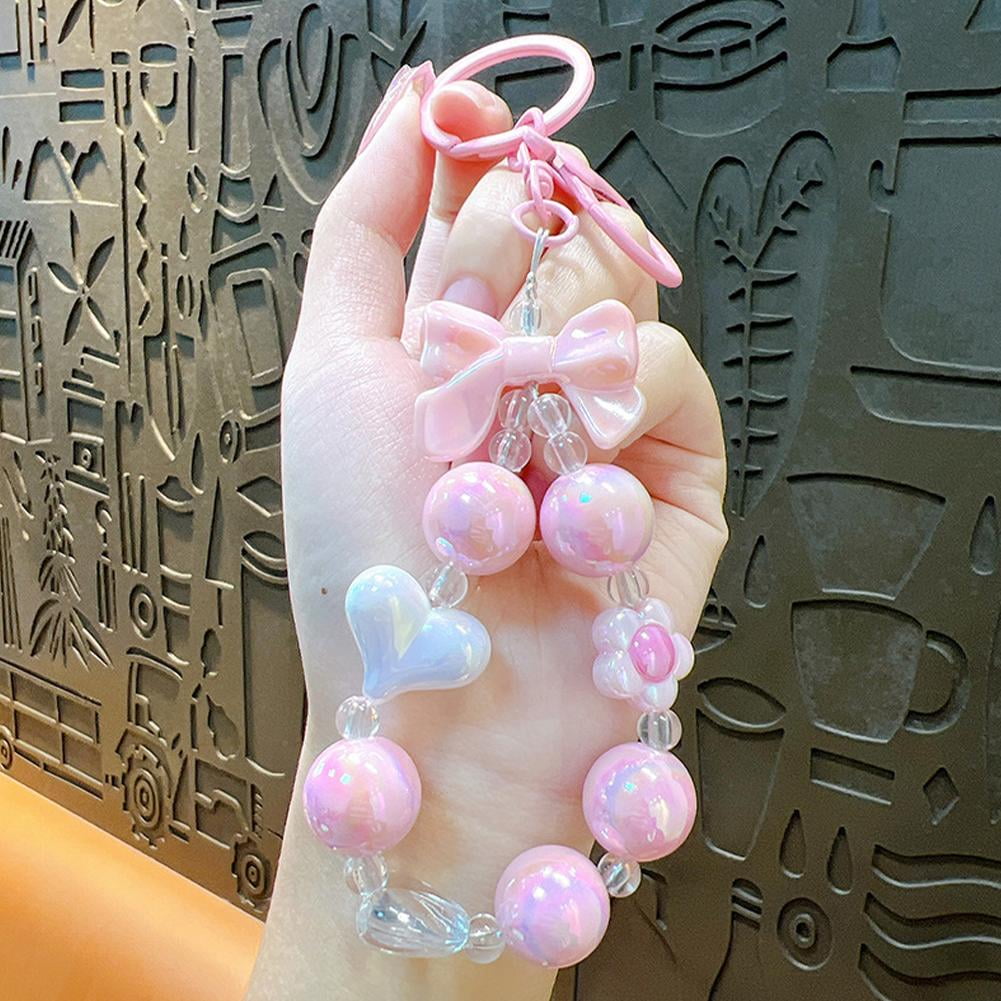 Acrylic Candy Color Plated Beaded Keychain with Bow and Love Design for ...