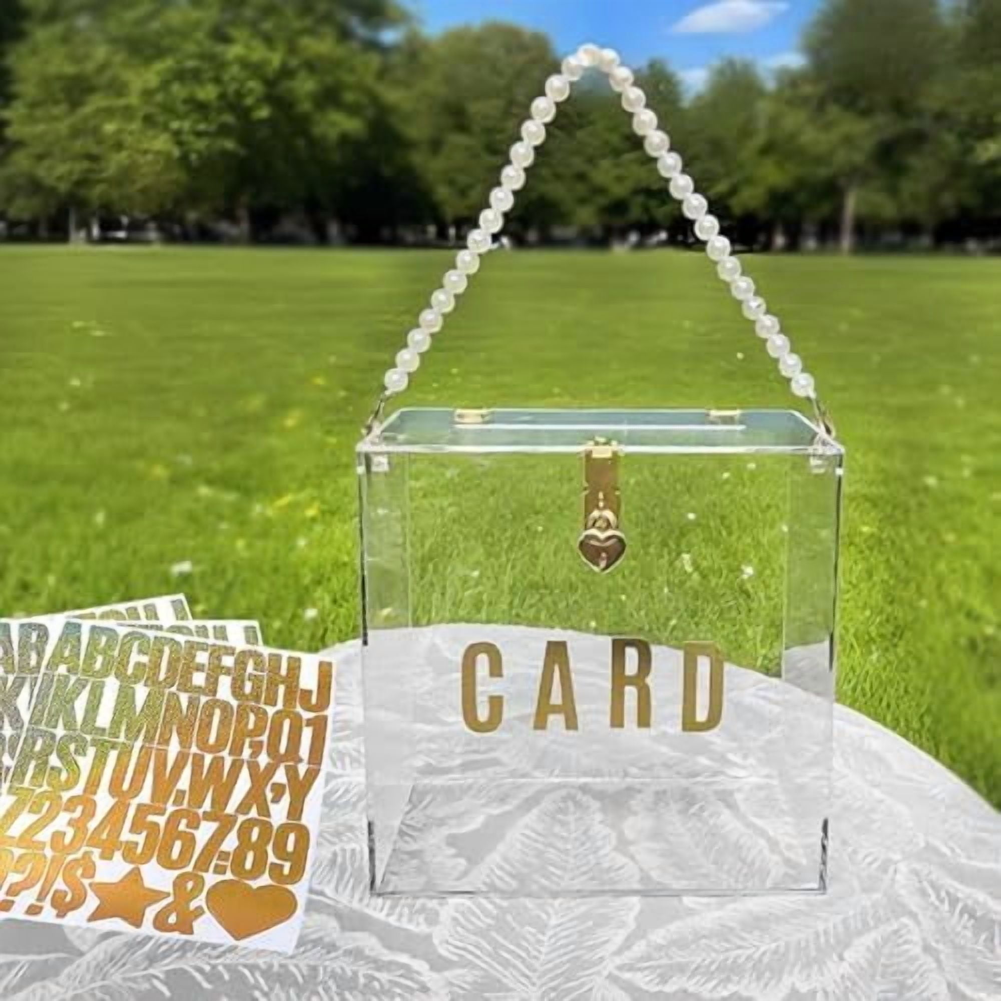 Acrylic Card Box with Lock and Chain Handle, Upgrade Design Wedding ...