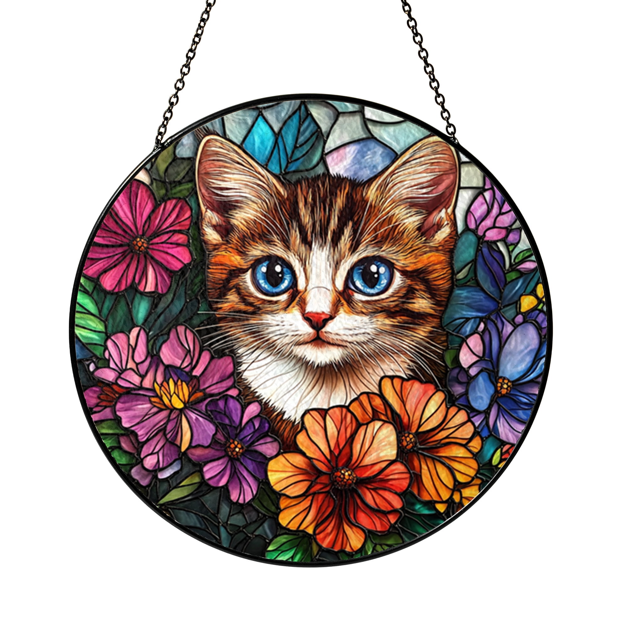 Acrylic Cat Window Ornament with Flowers Botanical Accent - Walmart.com