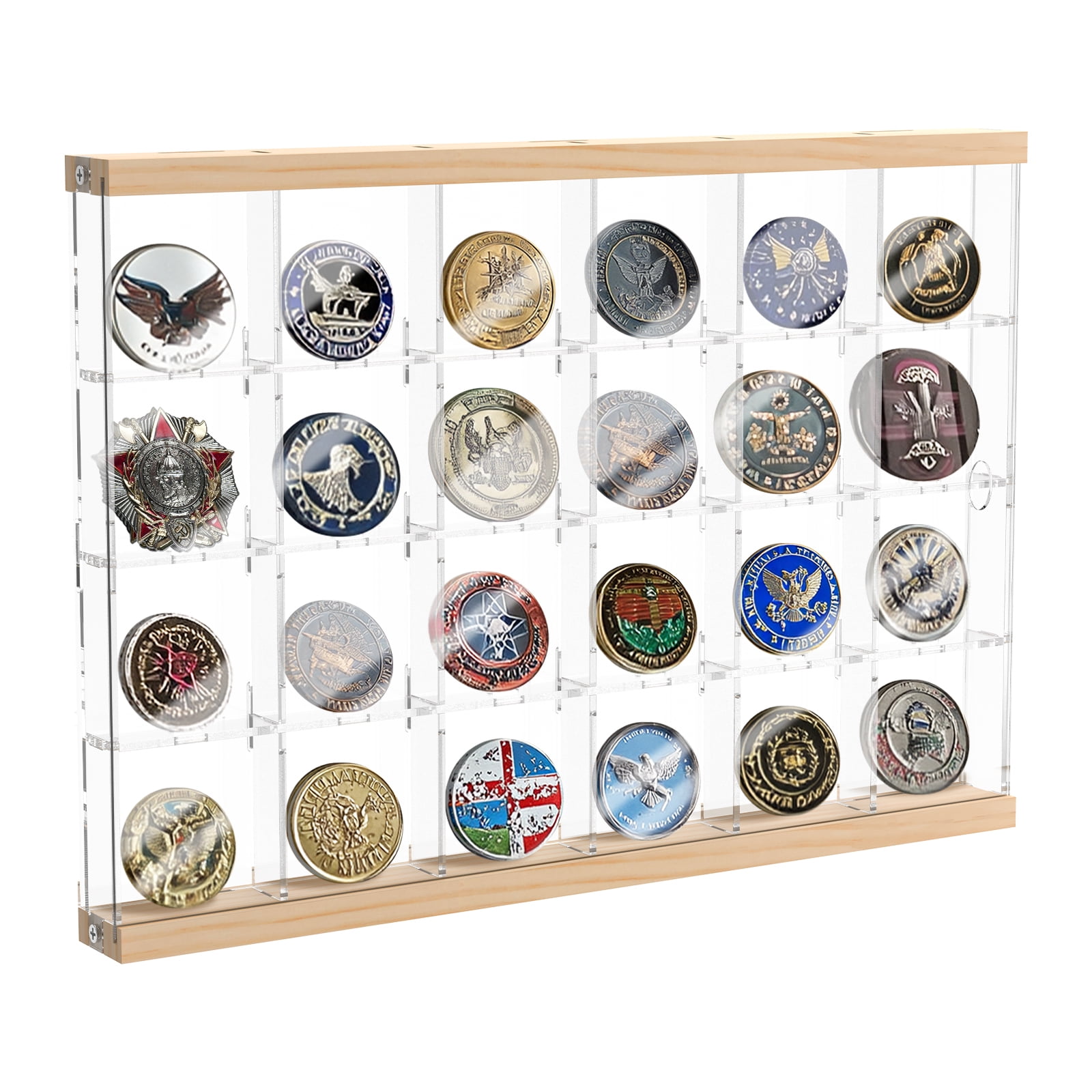 Acrylic Challenge Coin Holder with 16/24 Compartments Clear Challenge ...