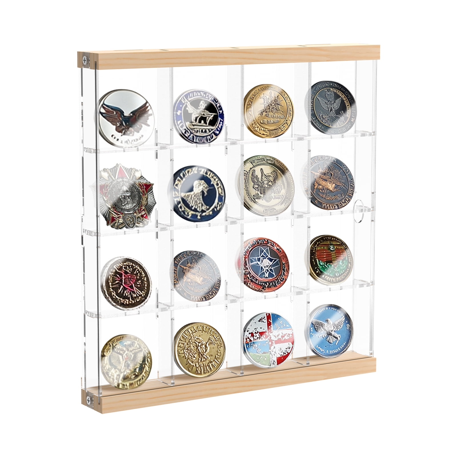 Acrylic Challenge Coin Holder with 16/24 Compartments Clear Challenge ...