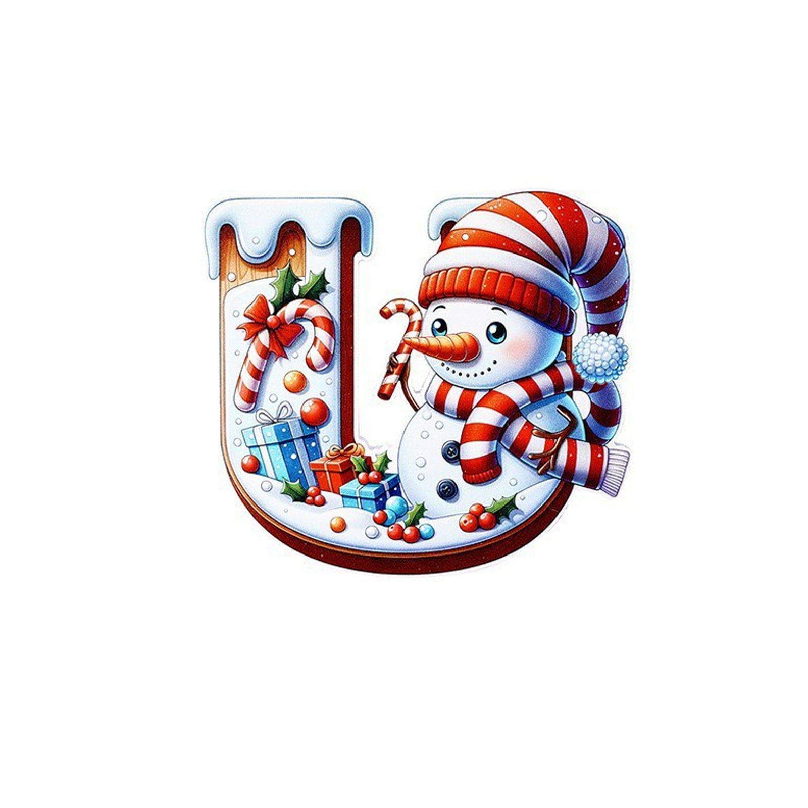 Acrylic Christmas Decoration Single Letter U - Cute Snowman 2D Printed ...