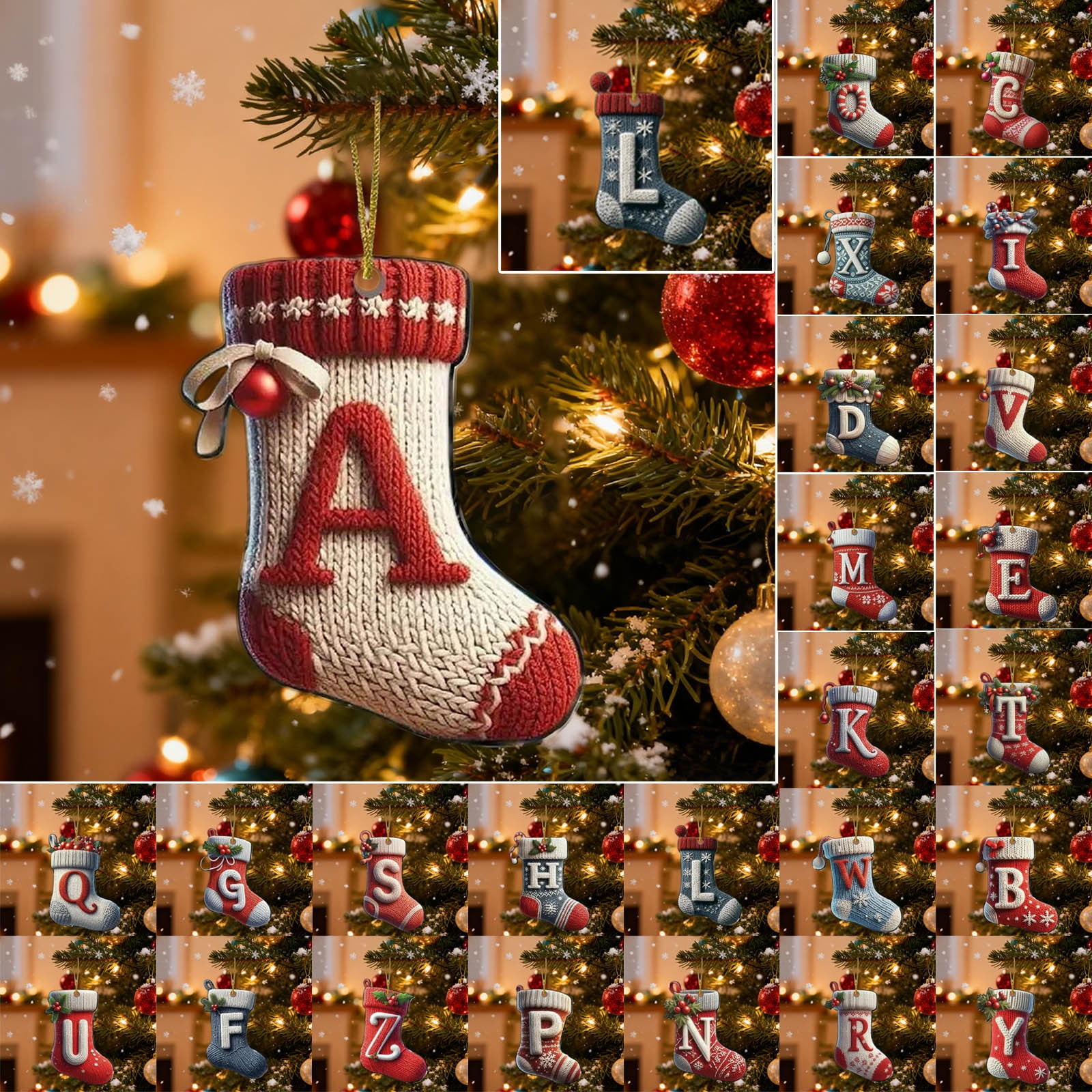 Acrylic Christmas Stocking Hanging Ornaments - 1pc 26 Letters Decor for ...