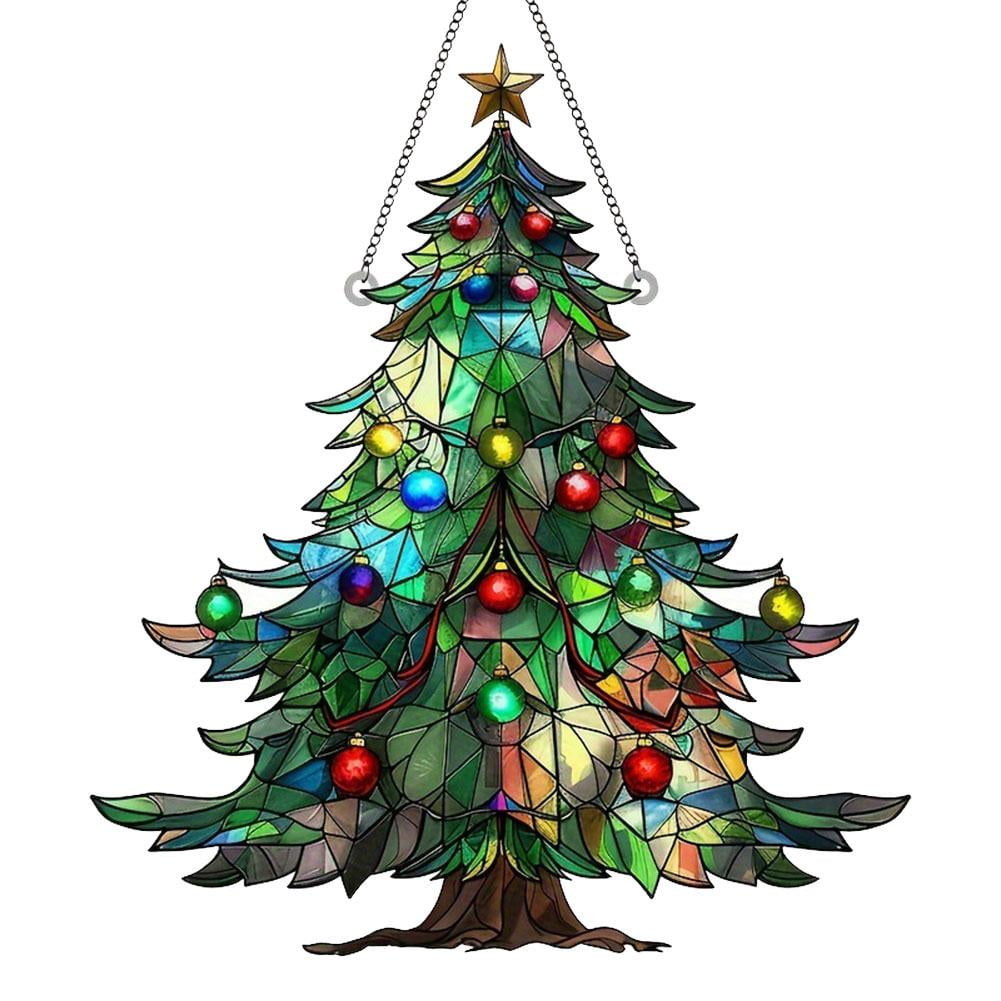 Acrylic Christmas Tree Decoration with Colorful Bird Design for Window ...