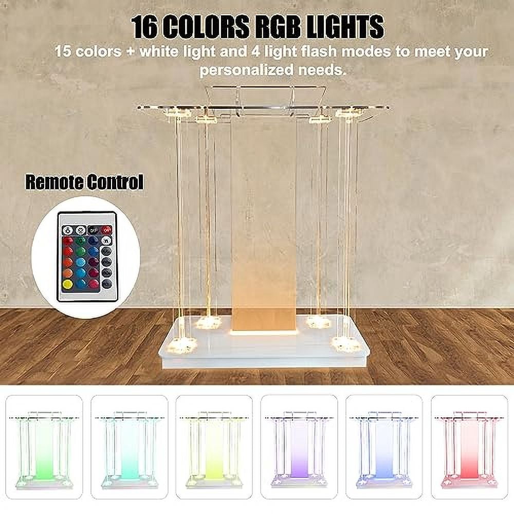 Acrylic Church Pulpits with Wheels and 16 Colors LED Lights, Modern ...
