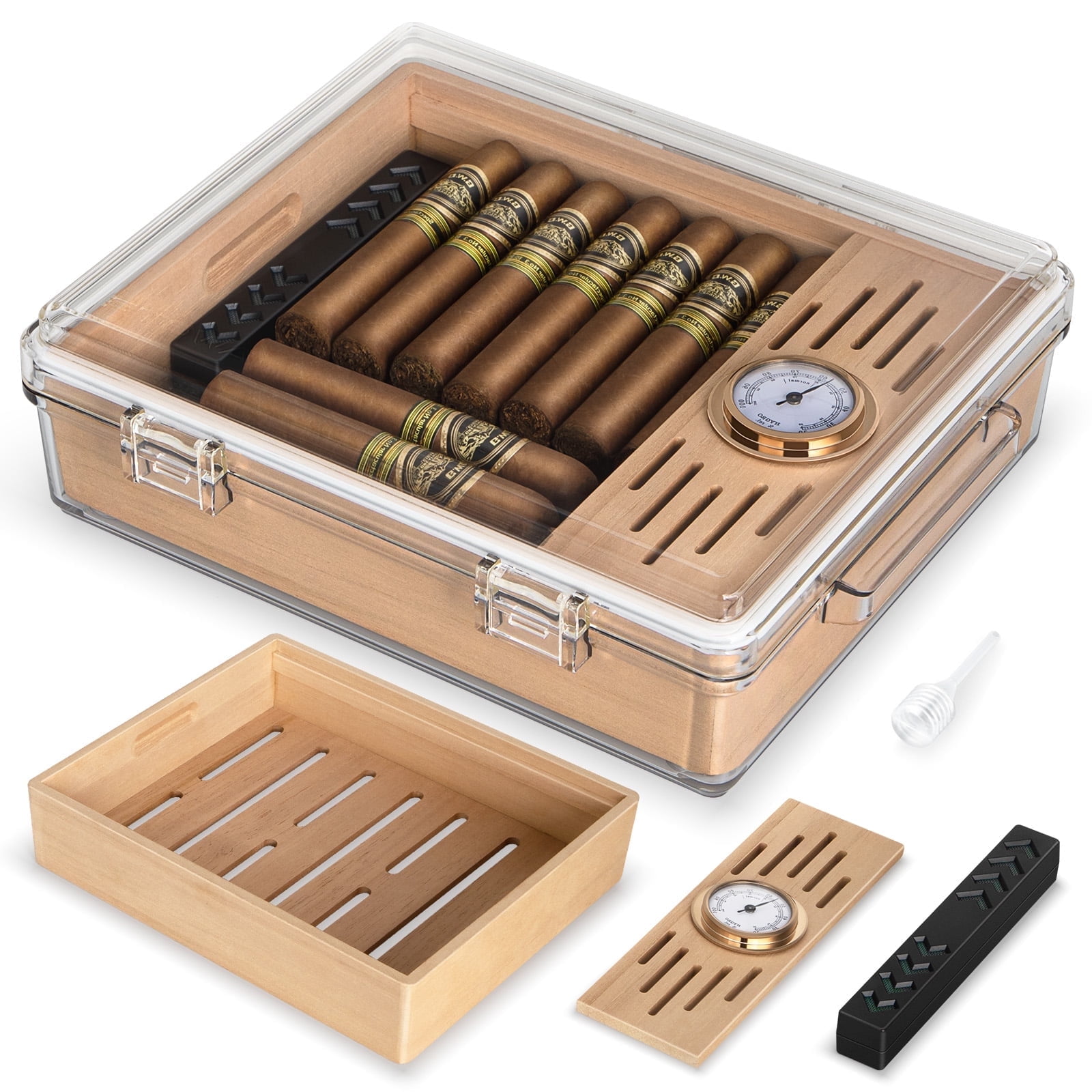 Acrylic Cigar Humidors Clear Cigar Box Case Desktop Humidifier Storage ...