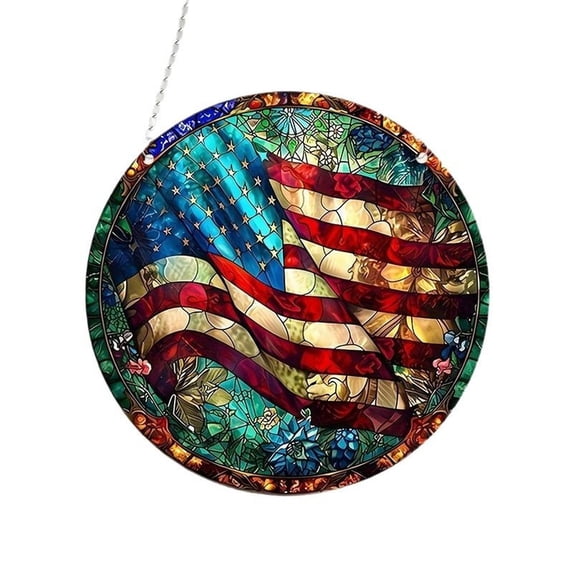 Acrylic Circular American Flag Light Catcher, Patriotic Window Hanging ...