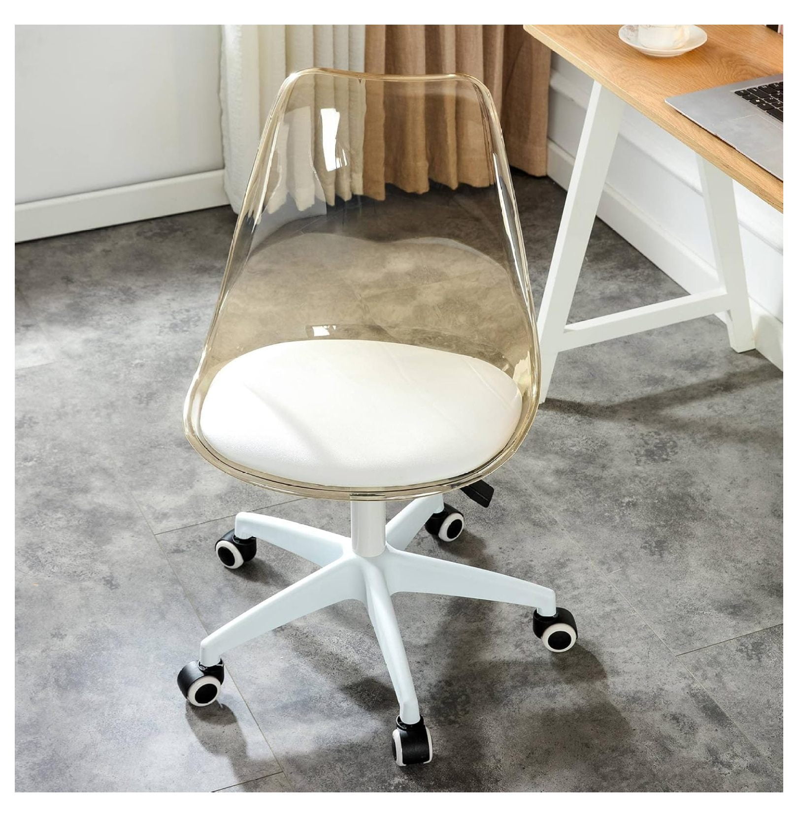 Acrylic Clear Desk Chair Modern Home Office Ghost Chairs with Wheels ...