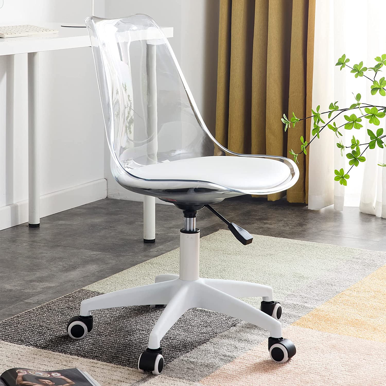 Acrylic Clear Desk Chair Modern Home Office Ghost Chairs with Wheels ...