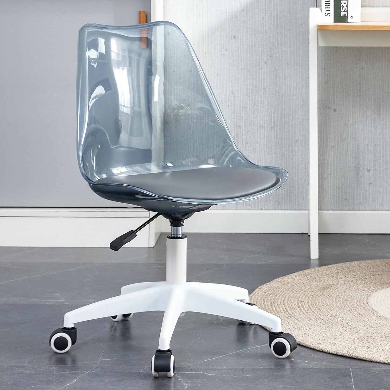 Acrylic Clear Desk Chair Modern Home Office Ghost Chairs with Wheels ...