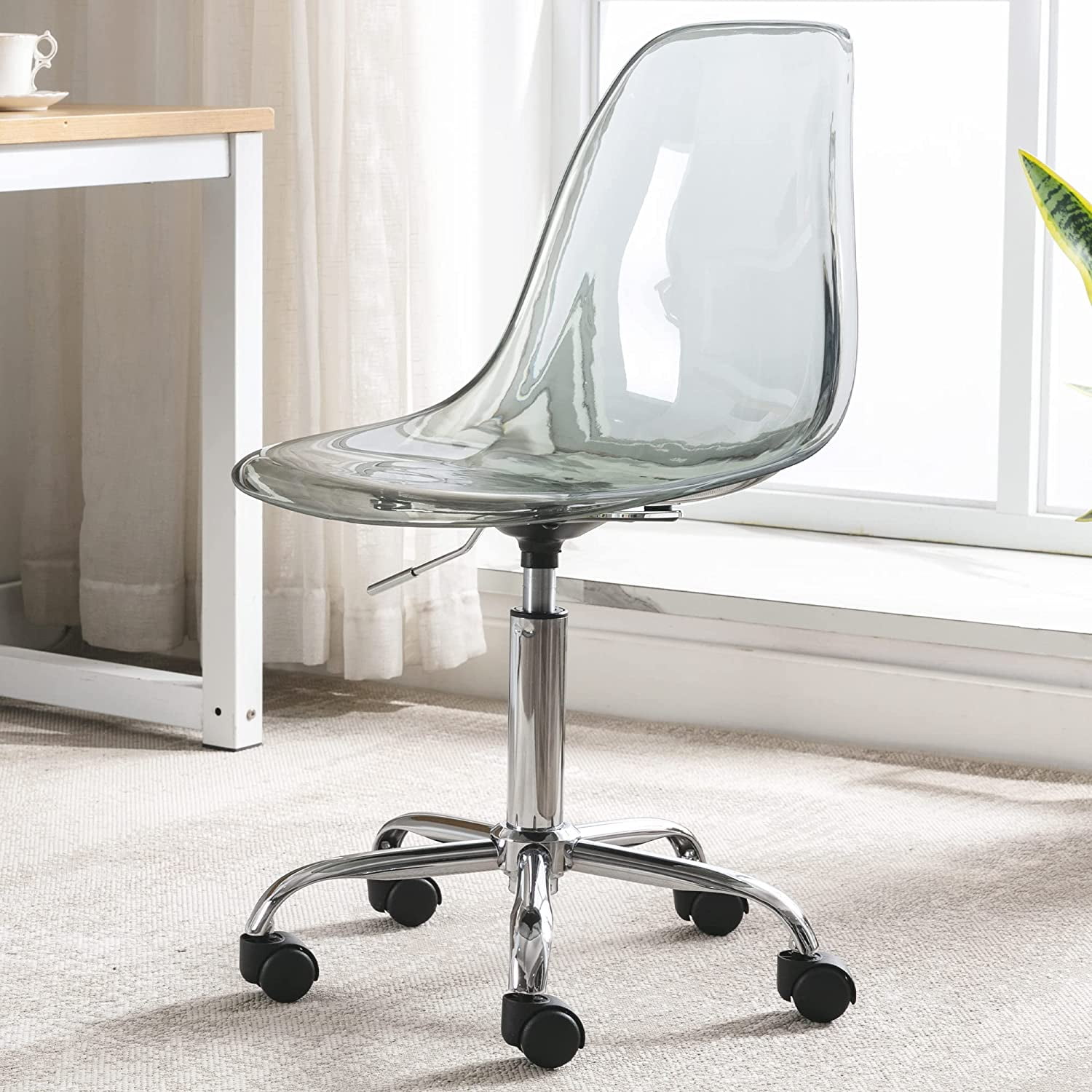 Acrylic Clear Desk Chair, Modern Small Cute Armless Vanity Rolling ...