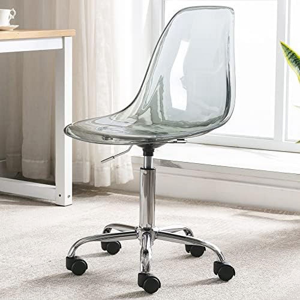 Acrylic Clear Desk Chair, Modern Small Cute Armless Vanity Rolling ...