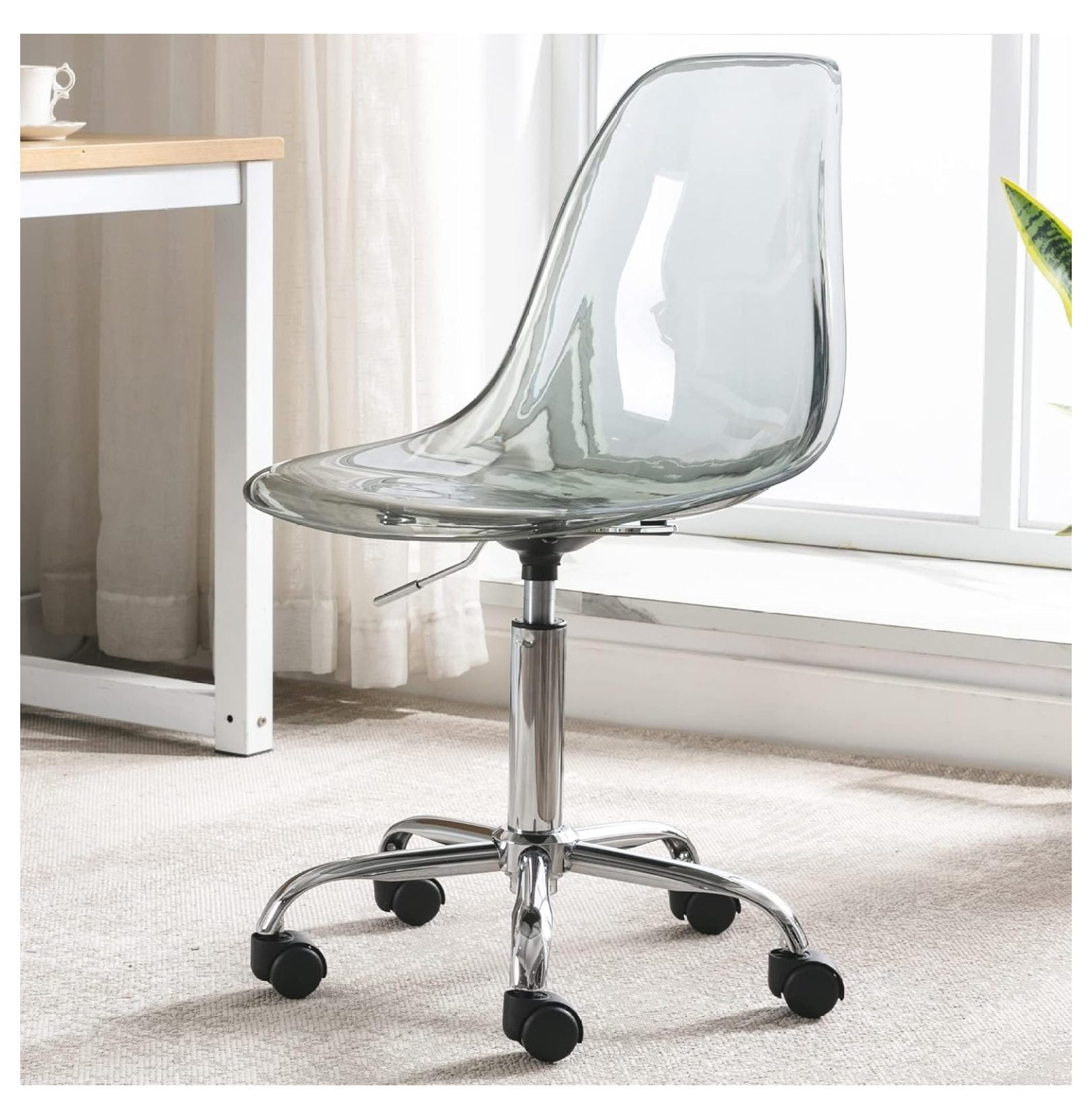 Acrylic Clear Desk Chair, Modern Small Cute Armless Vanity Rolling ...