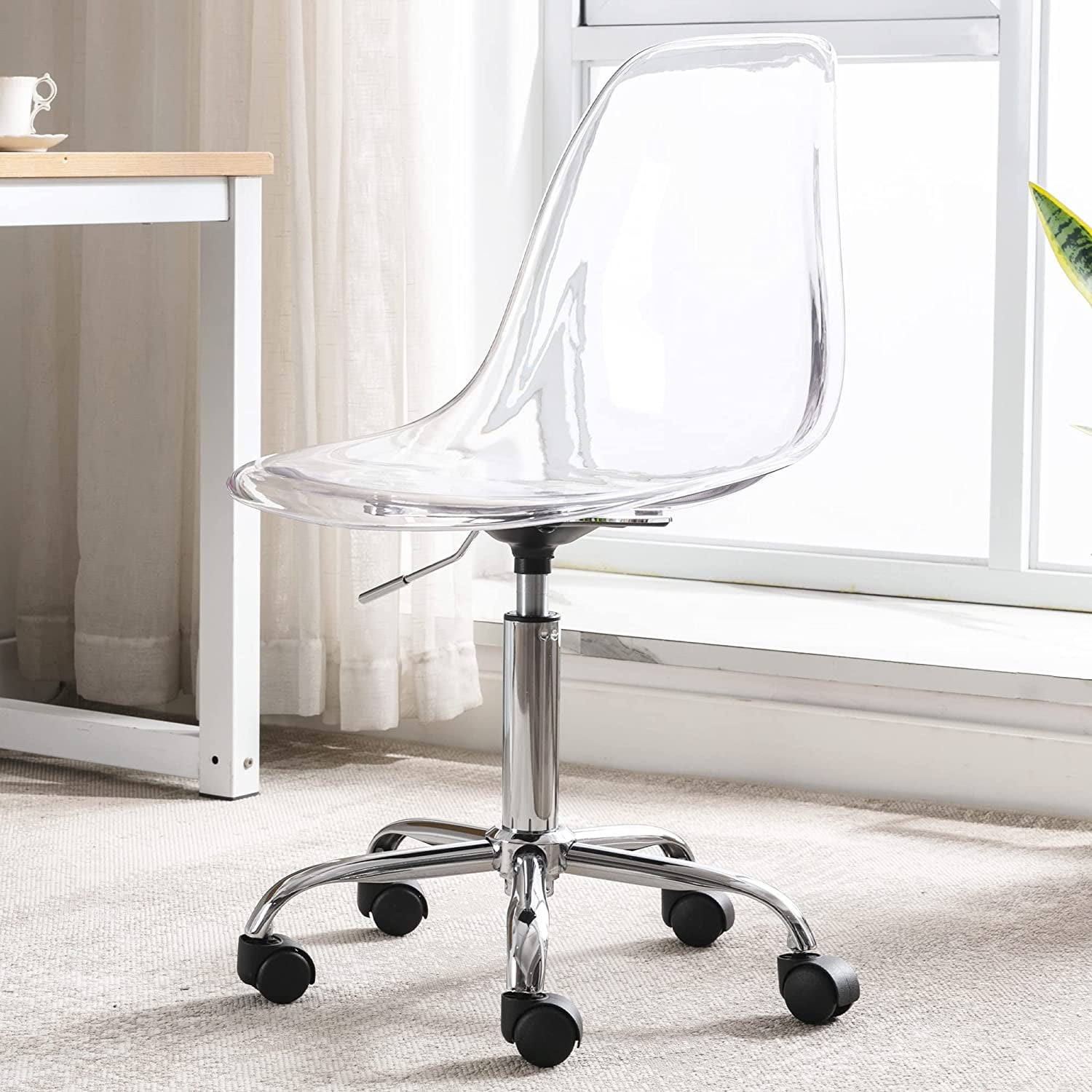 Acrylic Clear Desk Chair, Modern Small Cute Armless Vanity Rolling ...