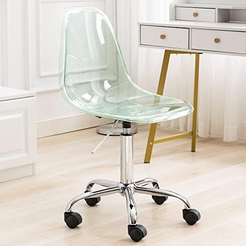 Acrylic Clear Desk Chair, Modern Small Cute Armless Vanity Rolling ...