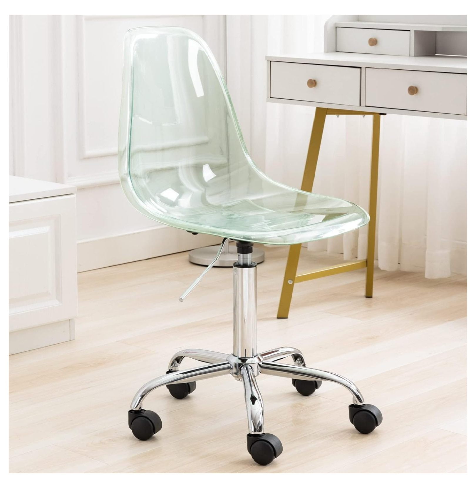 Acrylic Clear Desk Chair, Modern Small Cute Armless Vanity Rolling ...
