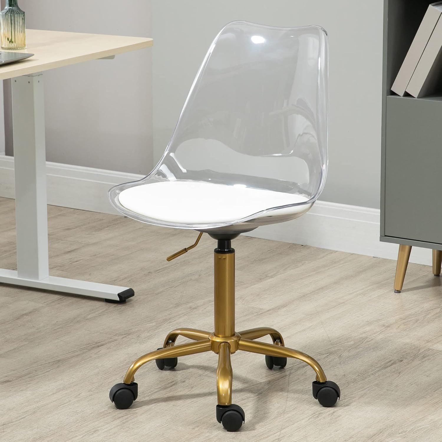 Acrylic Clear Desk Chair, Modern Small Cute Armless Vanity Rolling ...