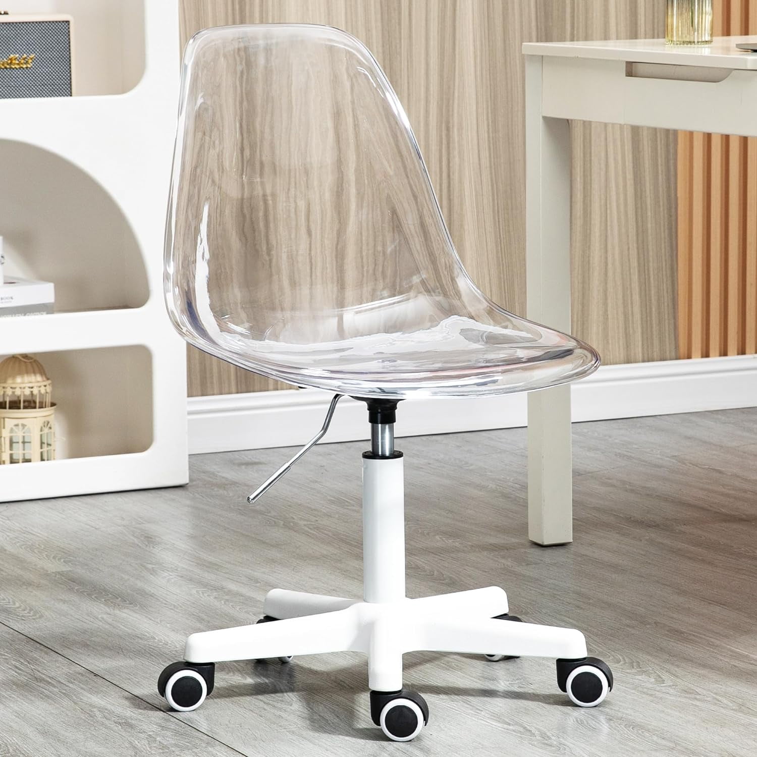 Acrylic Clear Desk Chair, Modern Small Cute Armless Vanity Rolling ...