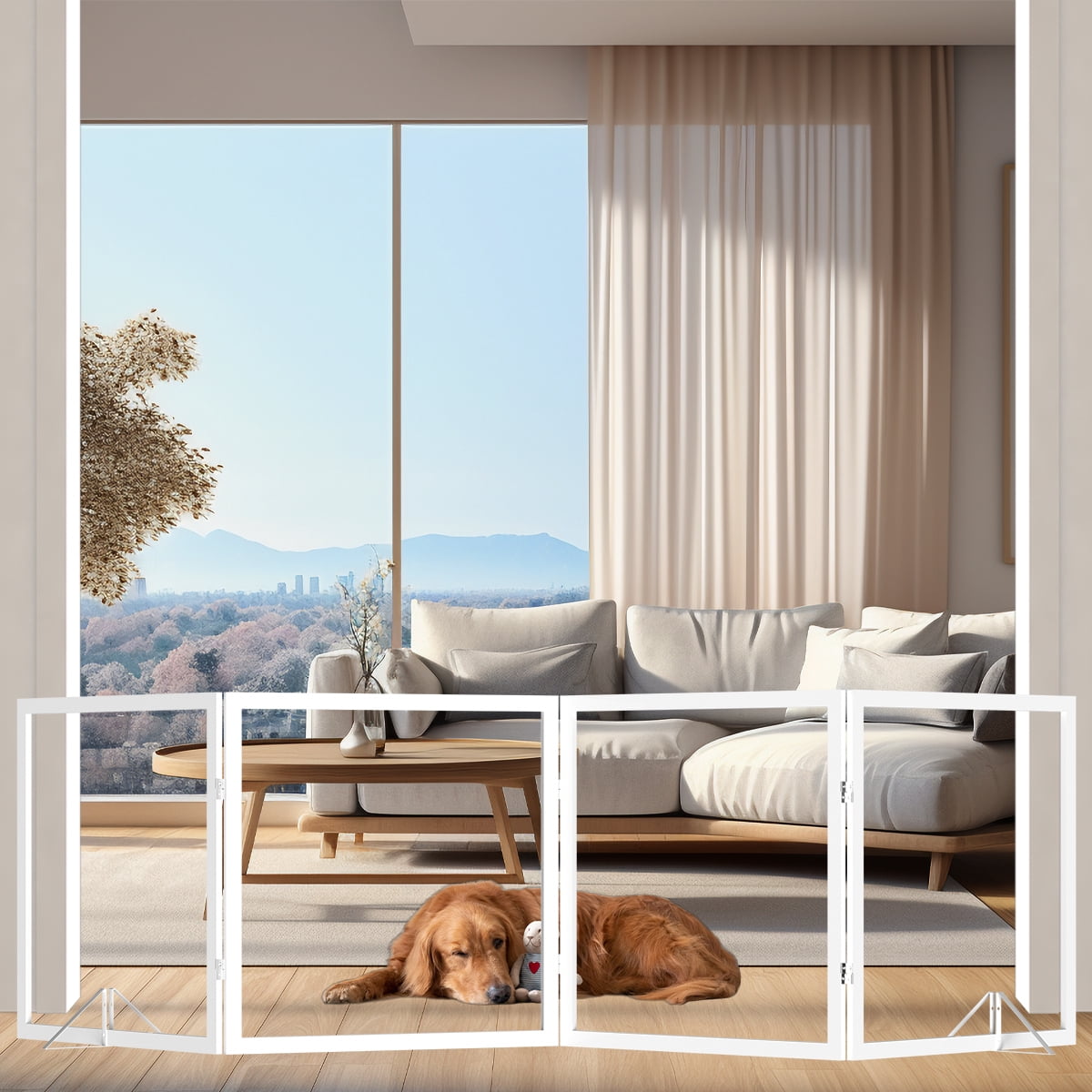 Acrylic Clear Dog Gate Wooden Freestanding Foldable Transparent Pet ...