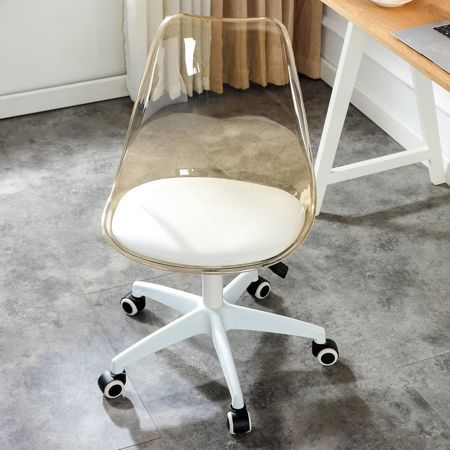 Acrylic Clear Ghost Chair with Wheels, Adjustable Height Modern Home ...