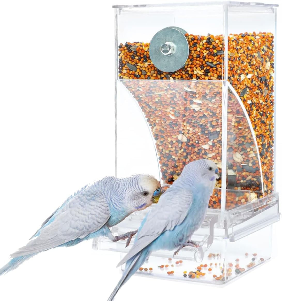 Acrylic Clear Parrot Feeder Automatic No Mess Seed Dispenser Cage Food ...