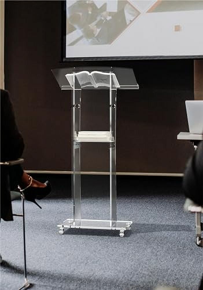 Acrylic Clear Rolling Wheel Podium Stand, 47-inch Modern Lectern ...