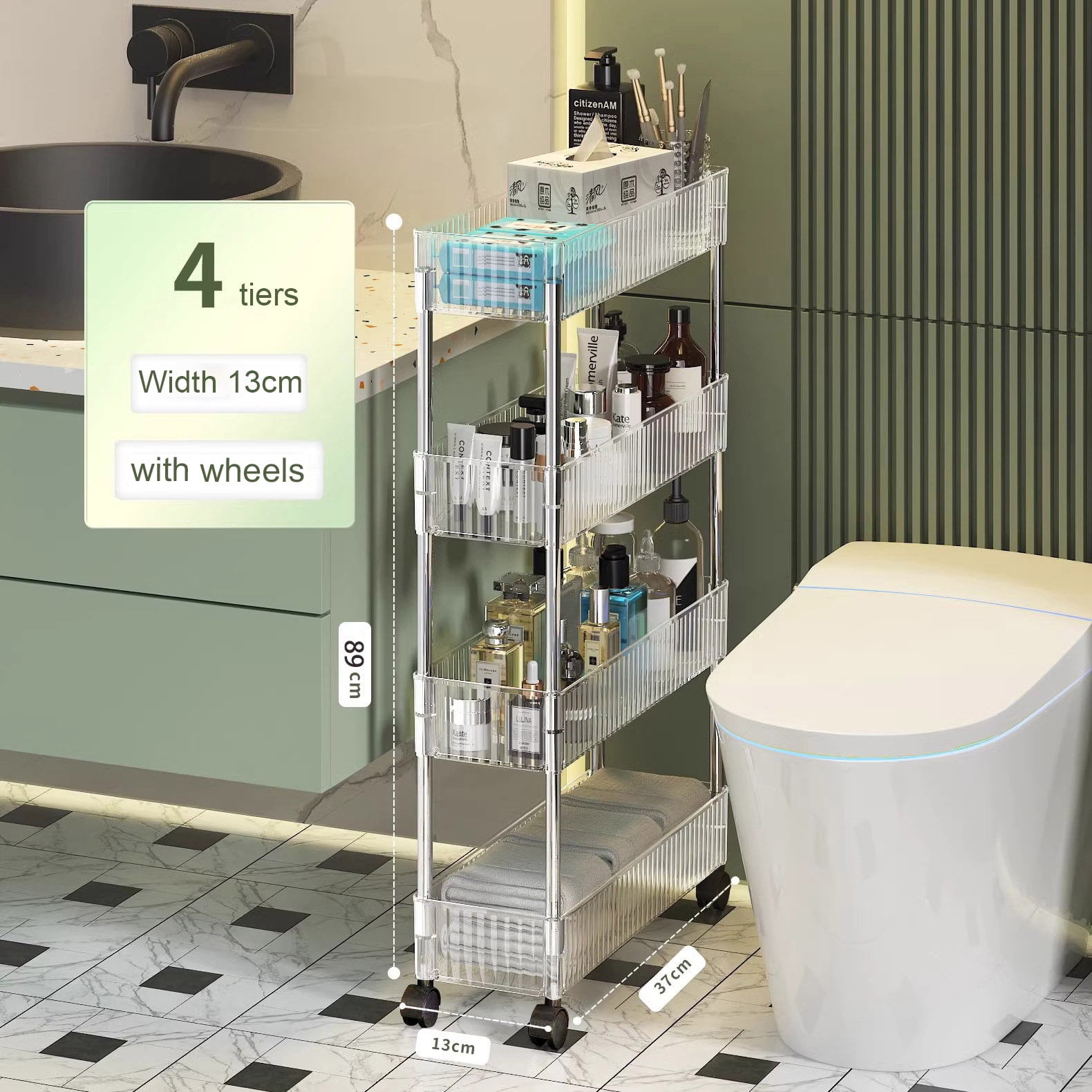 Acrylic Clear Trolley Rack Movable Rolling Utility Cart Narrow Gap ...