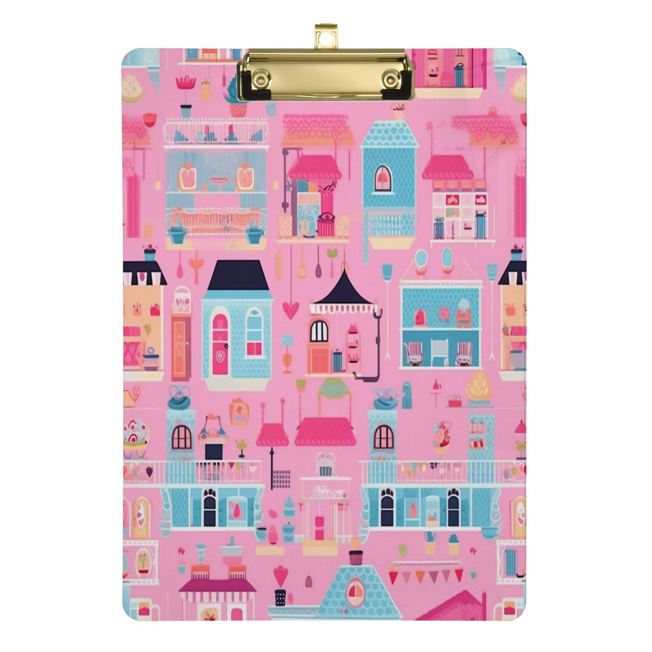 Acrylic Clipboards Pink Cute House Pattern A4 Standard Size Clipboard ...