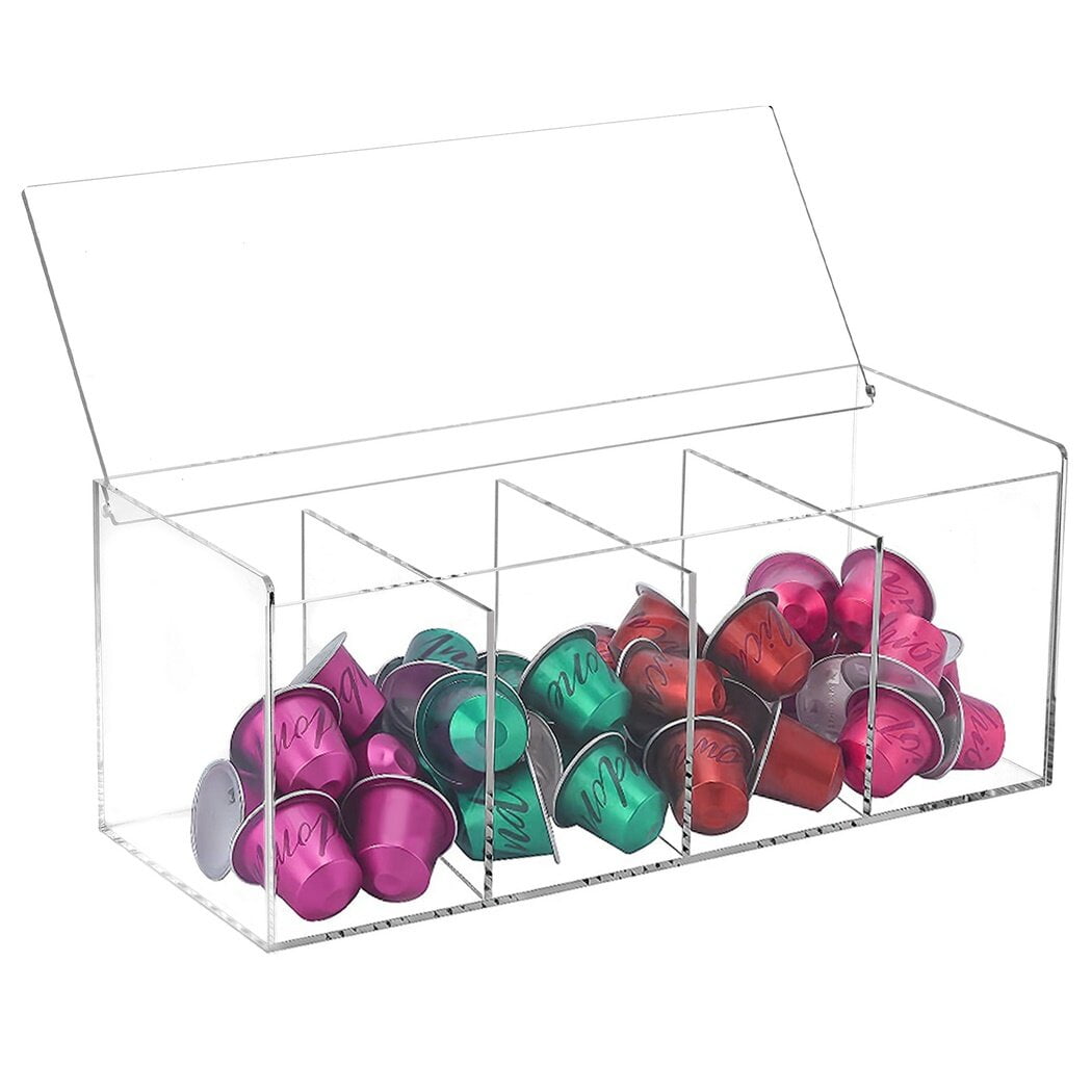 Acrylic Coffee Pod Holder, 4-Compartment Coffee Capsule Organizer with ...