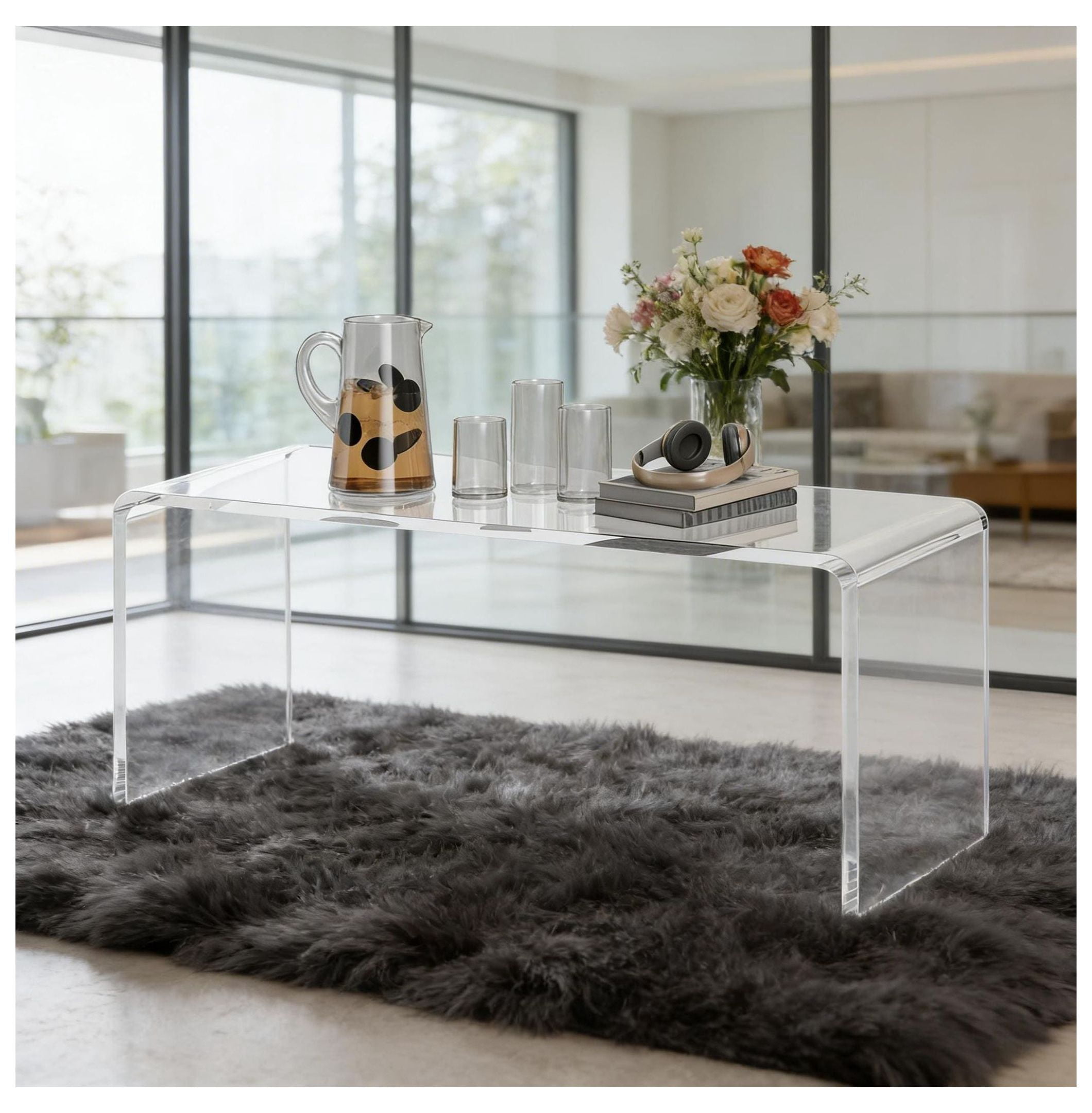 Acrylic Coffee Table 39" Long Rectangle - Clear Waterfall Side Table ...